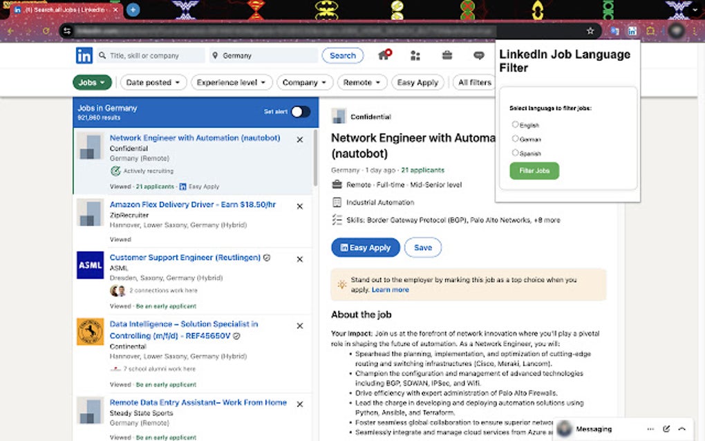 LinkedIn Job Search Language Filter Google Chrome 용 - 확장 프로그램 다운로드