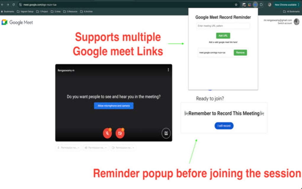 Google Meet Record Reminder para Google Chrome - Extensión Descargar