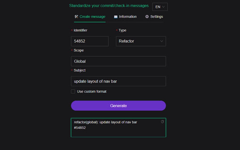 Commit message builder สำหรับ Google Chrome - ส่วนขยาย ดาวน์โหลด