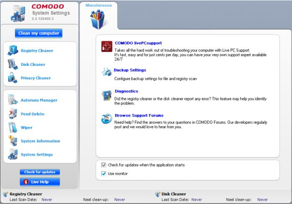 Comodo System Cleaner Portable - Télécharger