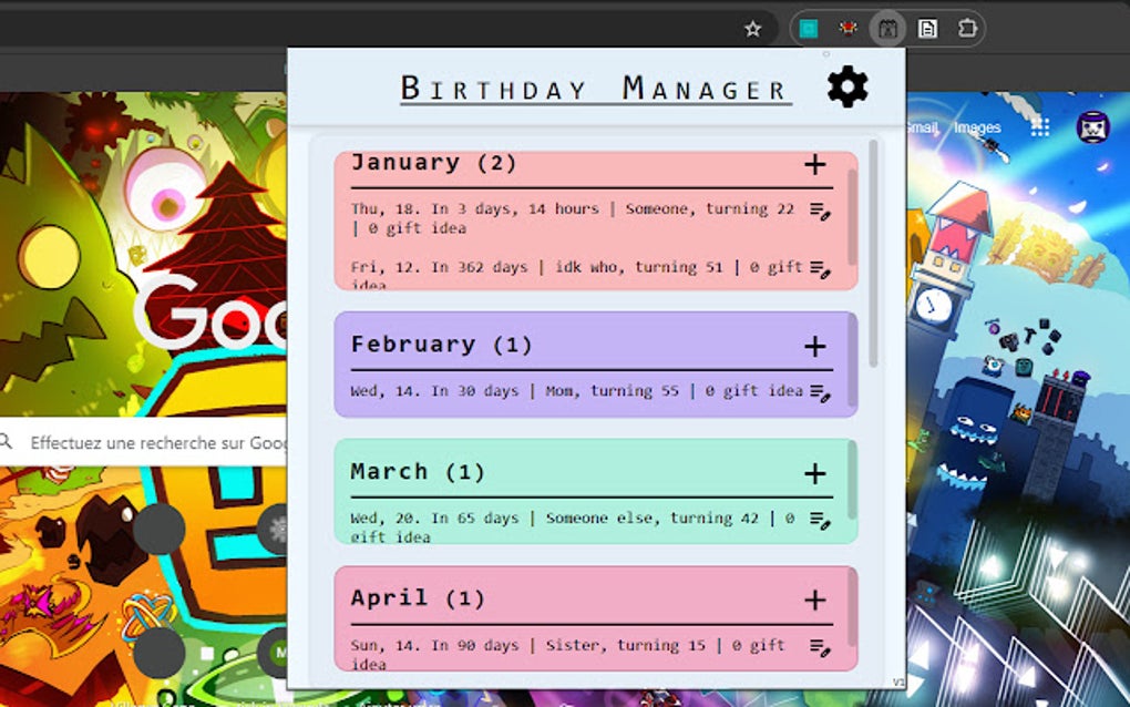 Birthday Manager para Google Chrome - Extensión Descargar