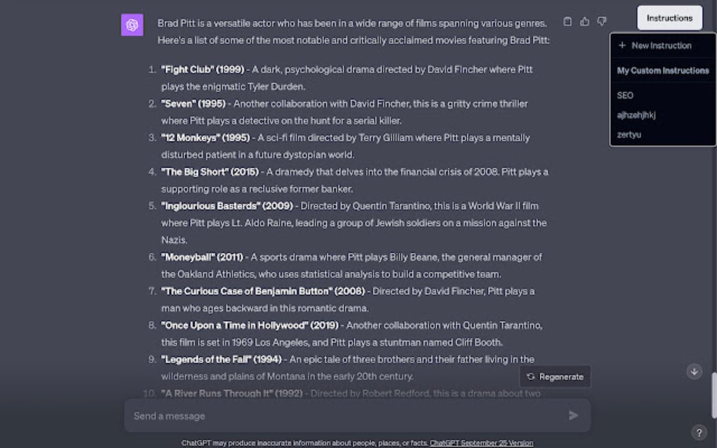 Chat gpt instructions manager para Google Chrome - Extensión Descargar