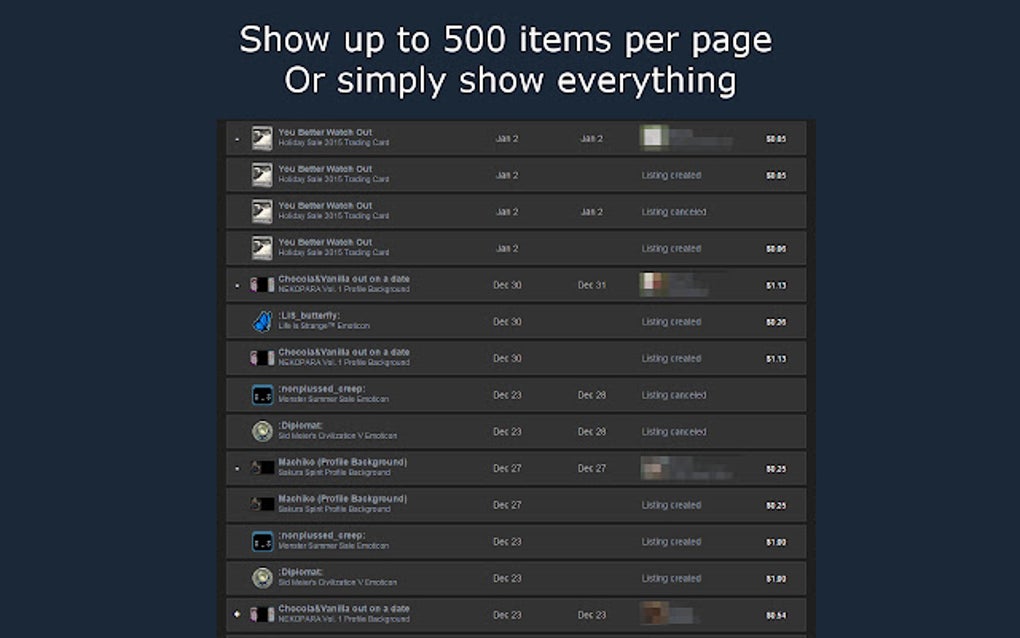 Steam Market History Plus for Google Chrome - Extension Download