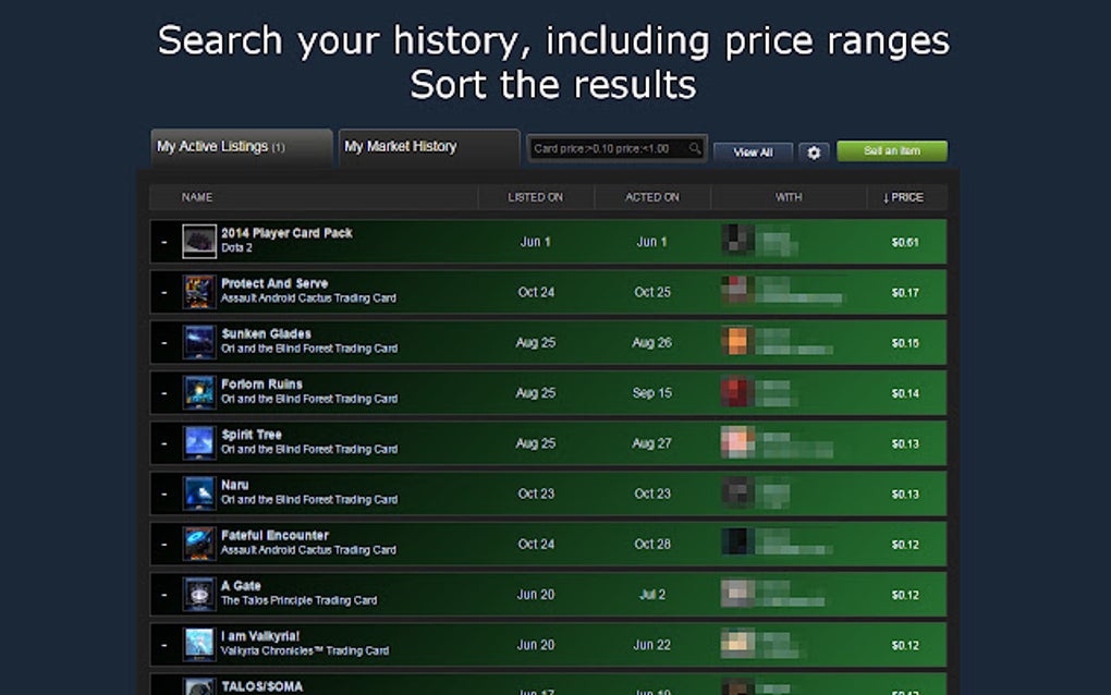Steam Market History Plus for Google Chrome - Extension Download