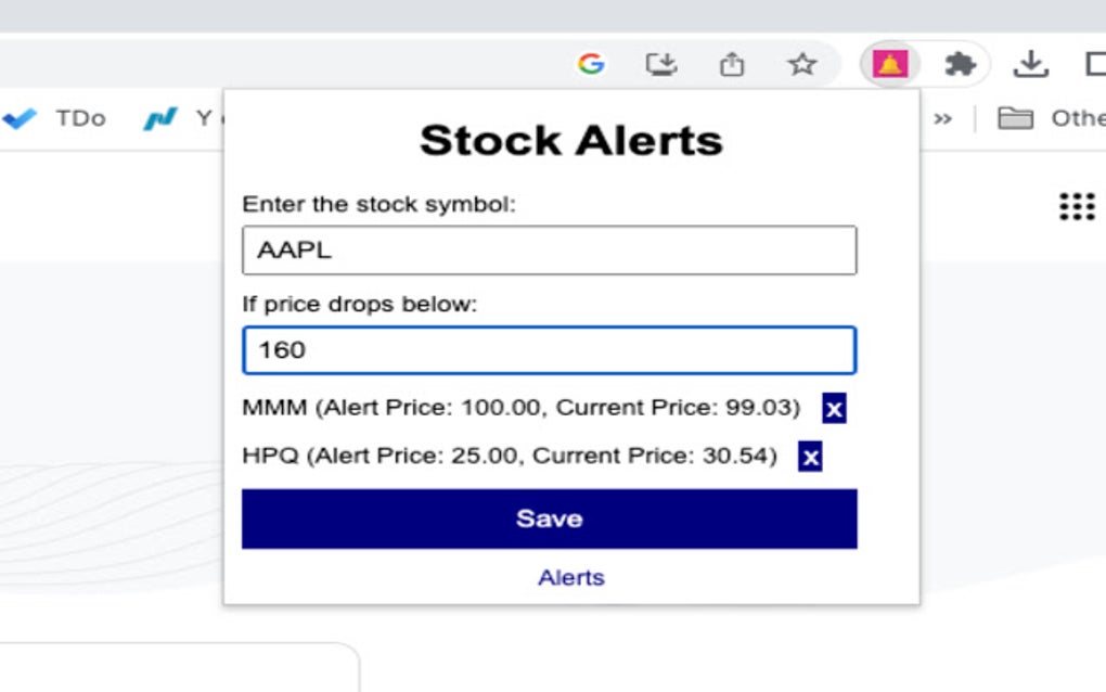 Stock Alerts para Google Chrome - Extensión Descargar