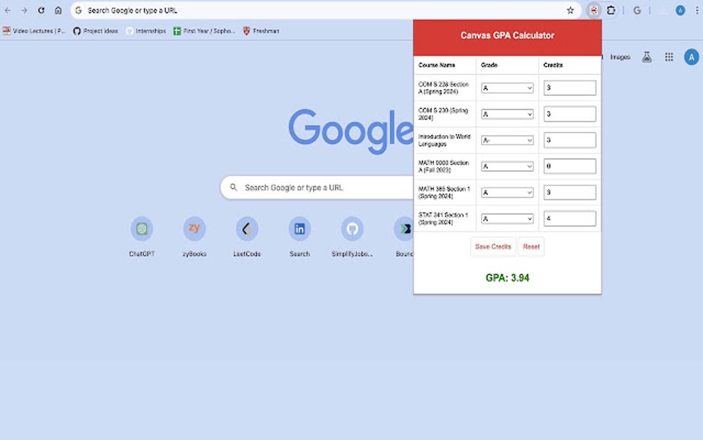 Canvas GPA Calculator for Google Chrome - Extension Download