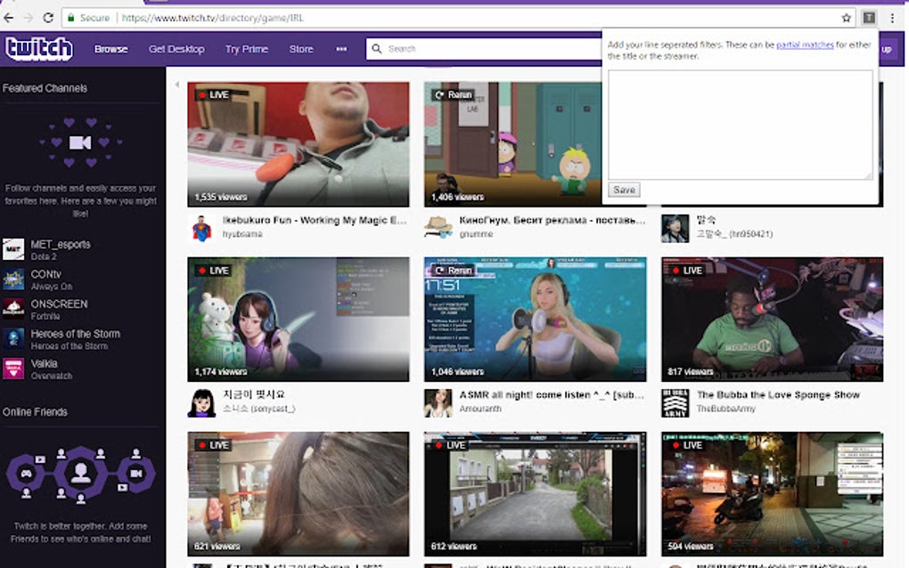 Twitch Channel Filter for Google Chrome - Extension Download