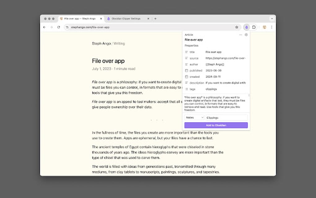 Obsidian Web Clipper for Google Chrome - Extension Download