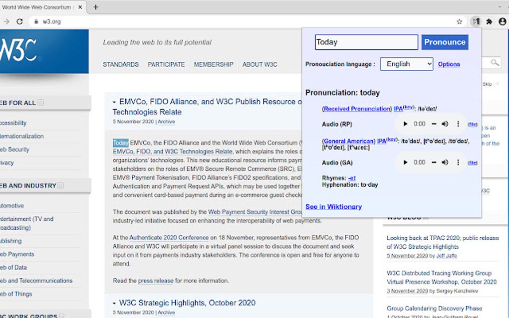 Wiktionary Pronounce Selection for Google Chrome - Extension Download