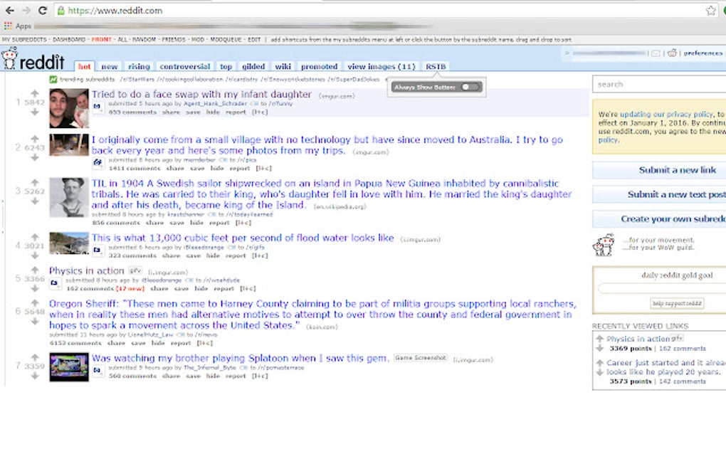 Reddit Sidebar Toggle Button for Google Chrome - Extension Download