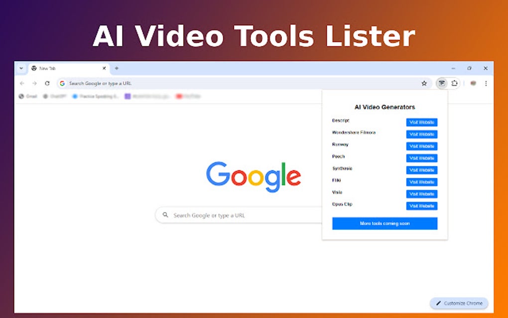 AI Video Generators Tools Lister para Google Chrome - Extensión Descargar