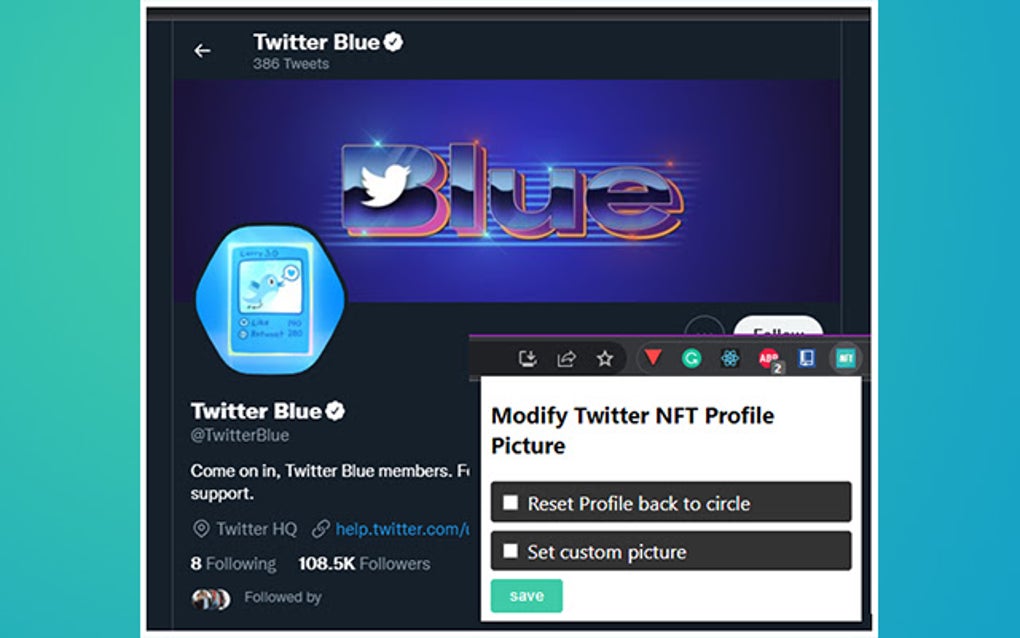 Twitter NFT Profile Picture Modifier/Remover para Google Chrome - Extensión Descargar