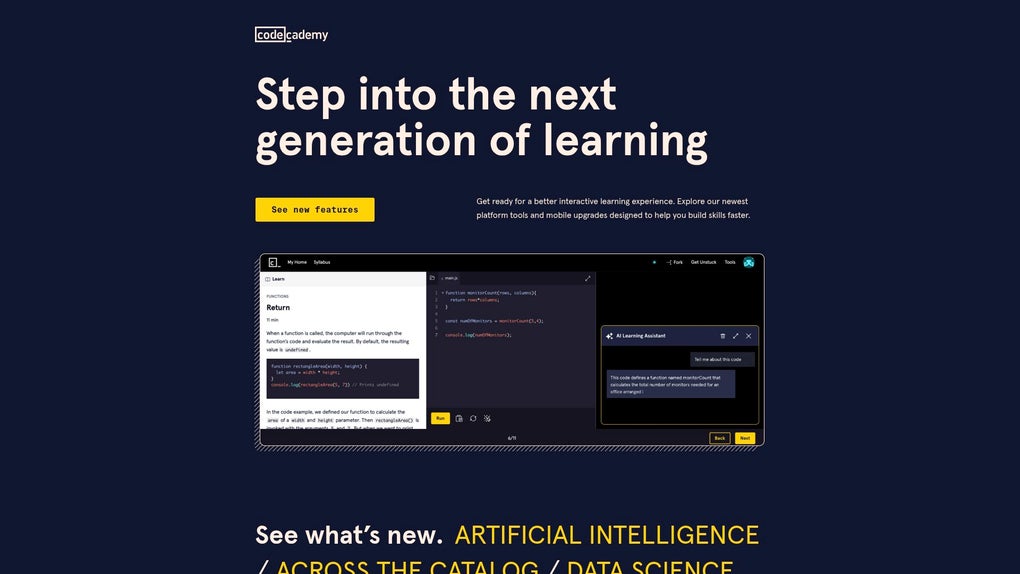 Codecademy AI Learning Tools for AI education: review, features & use cases
