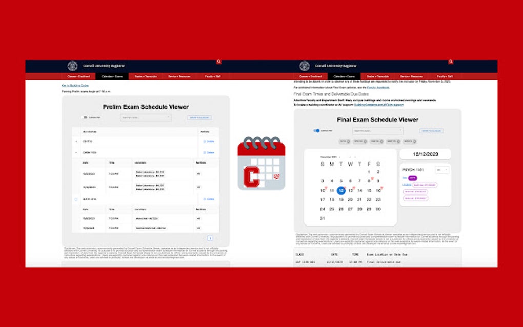 Cornell Exam Schedule Viewer para Google Chrome - Extensión Descargar