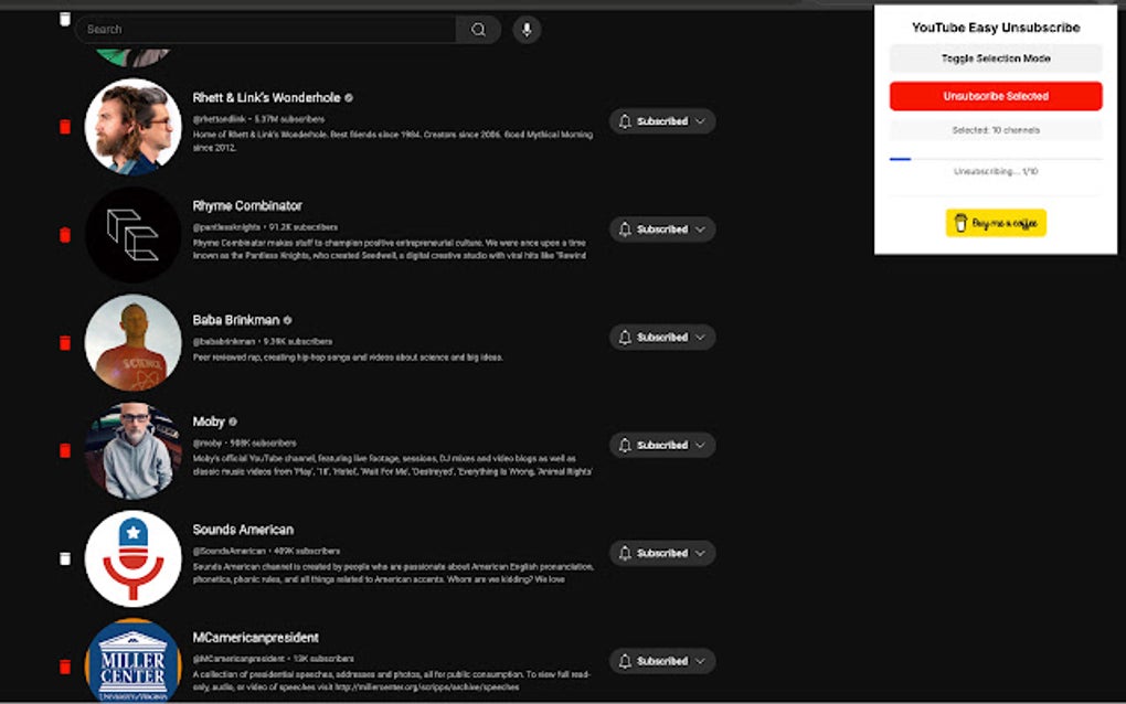 YouTube Easy Unsubscribe Google Chrome 용 - 확장 프로그램 다운로드