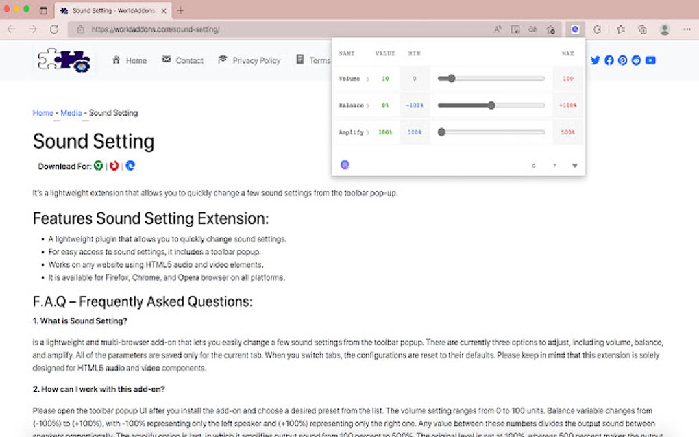 Sound Setting for Google Chrome - Extension Download