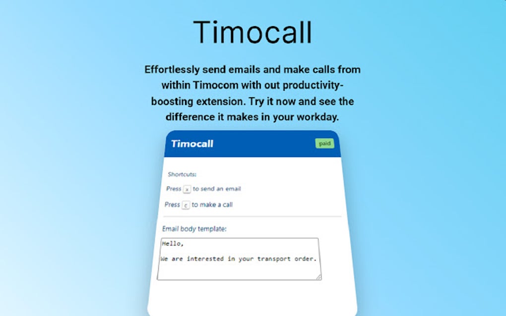 Timocom call para Google Chrome - Extensión Descargar