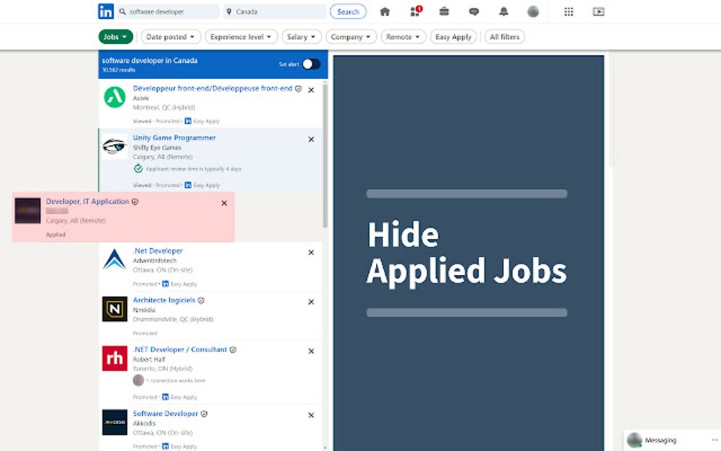 Hide Applied Jobs LinkedIn para Google Chrome - Extensión Descargar