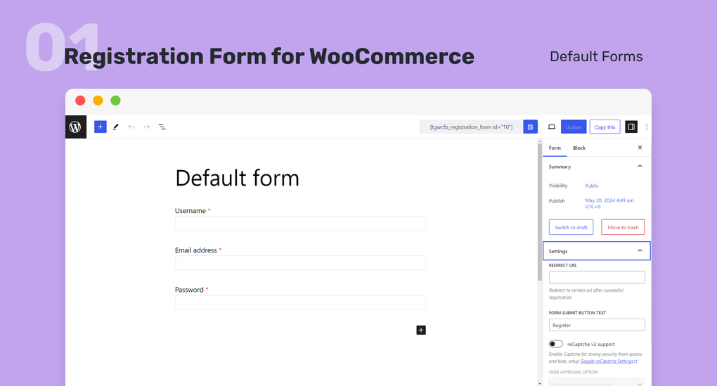 Registration Form for WooCommerce para WordPress - Descargar