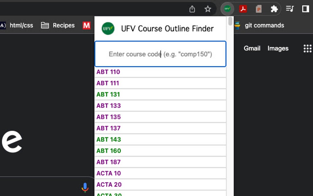UFV Course Outline Finder Google Chrome 용 - 확장 프로그램 다운로드