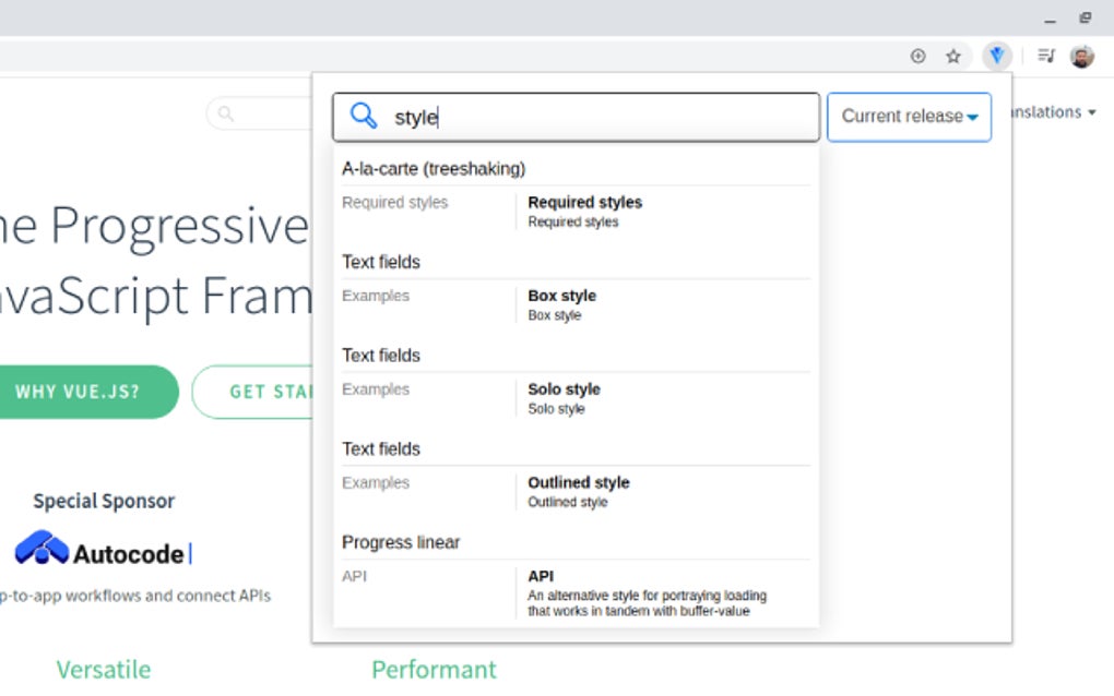 Vuetify Search Documentation Google Chrome 용 - 확장 프로그램 다운로드