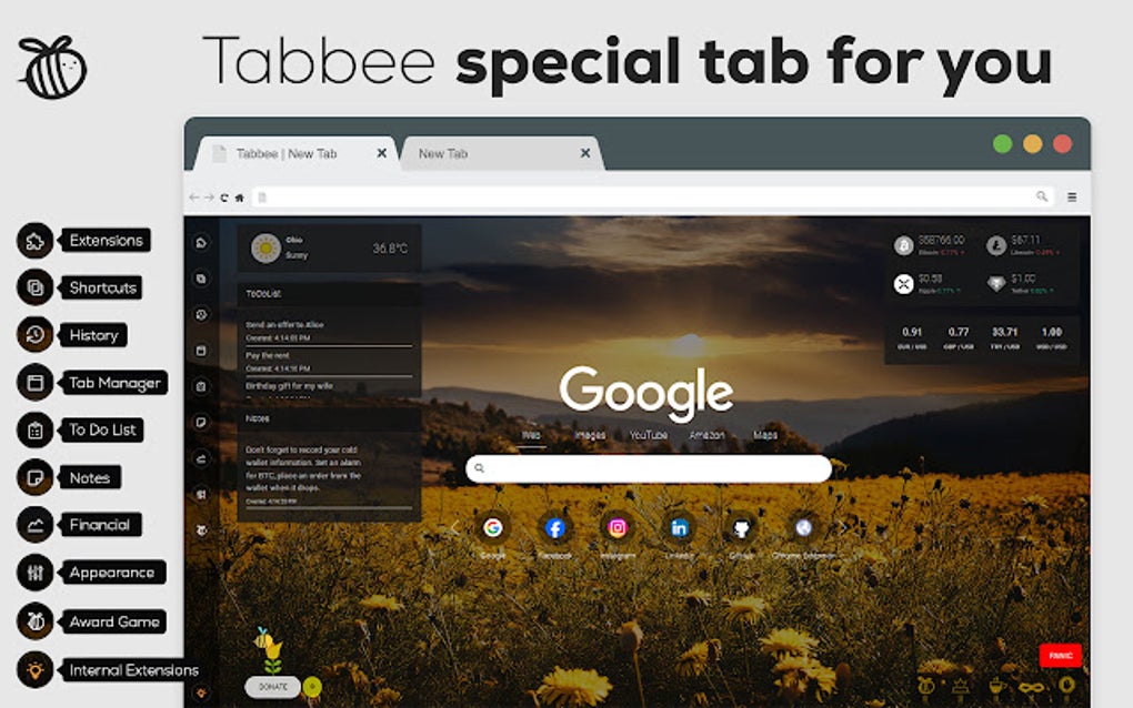 Tabbee New Tab Extension para Google Chrome - Extensión Descargar