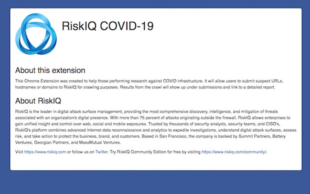 RiskIQ COVID-19 for Google Chrome - Extension Download