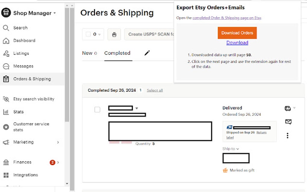 Export Etsy Emails+Orders for Google Chrome - Extension Download