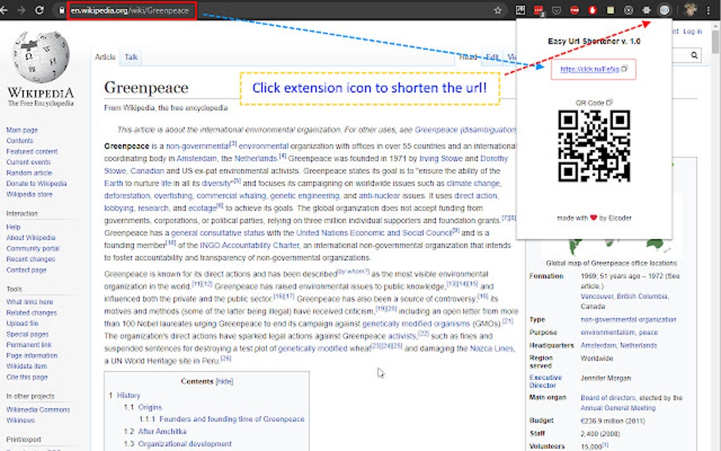 Easy Url Shortener + QRCode generator para Google Chrome - Extensión Descargar