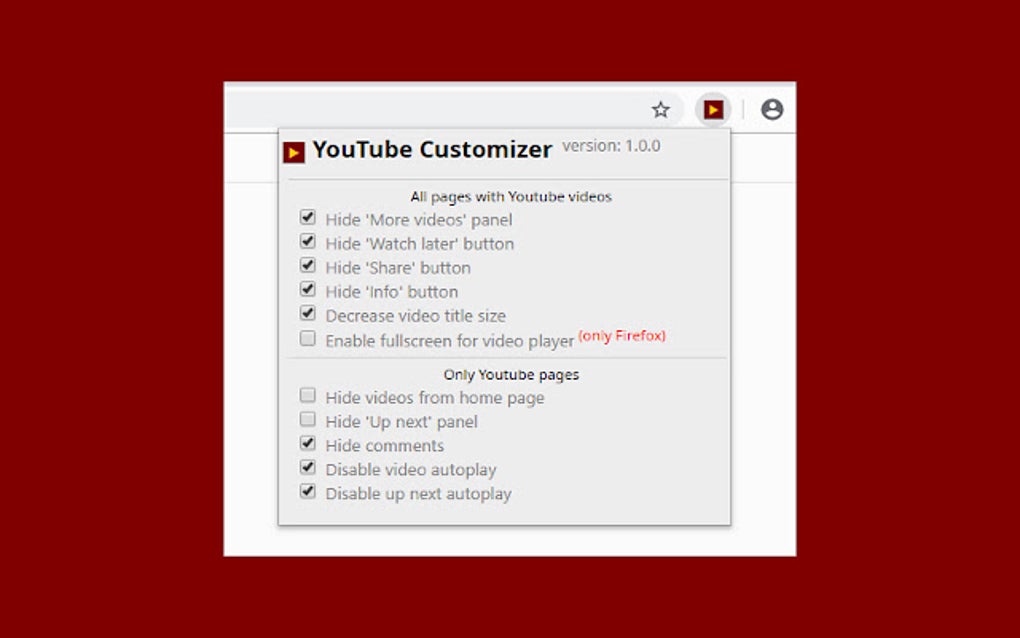 YouTube Customizer Google Chrome 용 - 확장 프로그램 다운로드