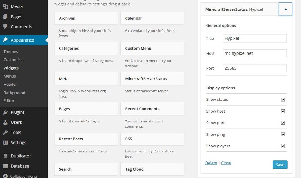 Wordpress 용 Minecraftserverstatus 다운로드