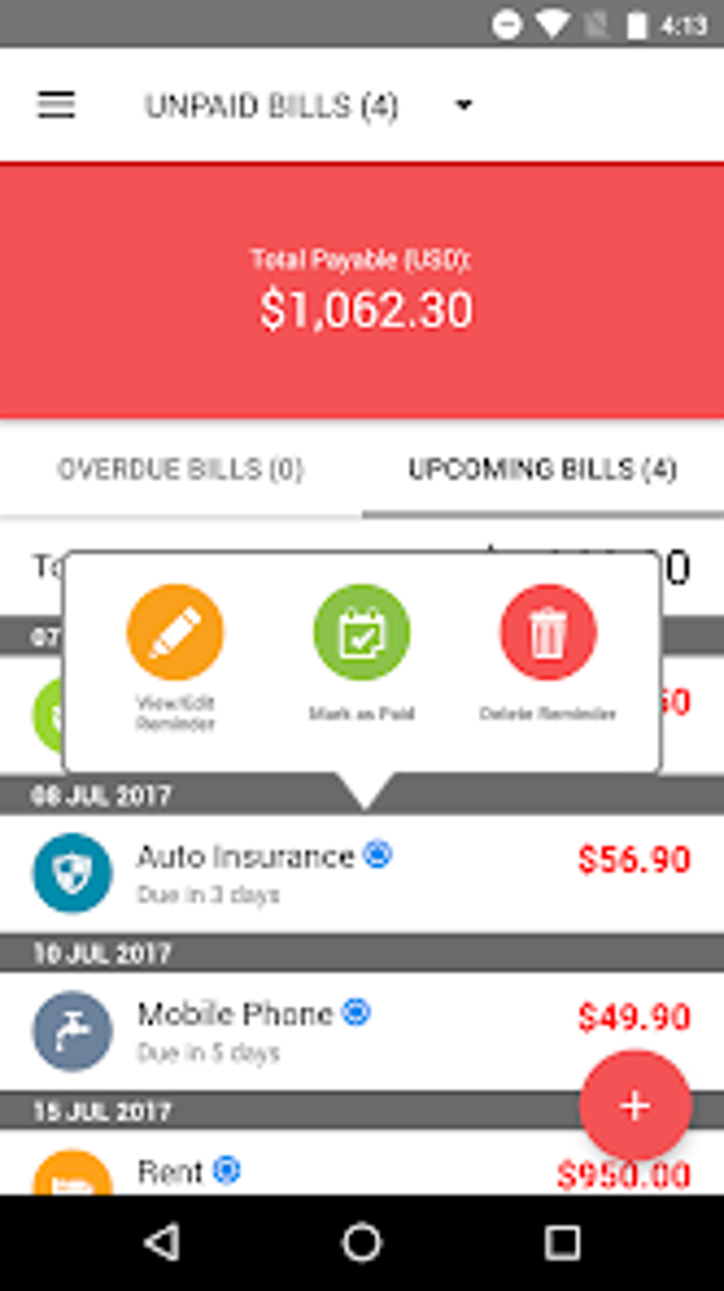 Bills Reminder 2.0 for Android - Download