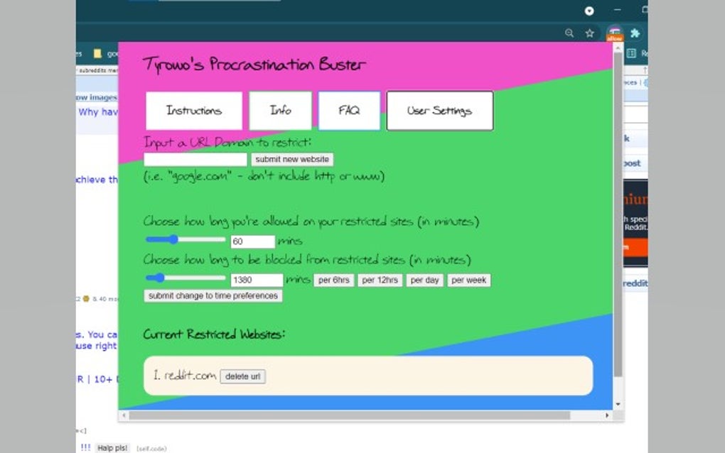 Tyrowo's Procrastination Buster for Google Chrome - Extension Download