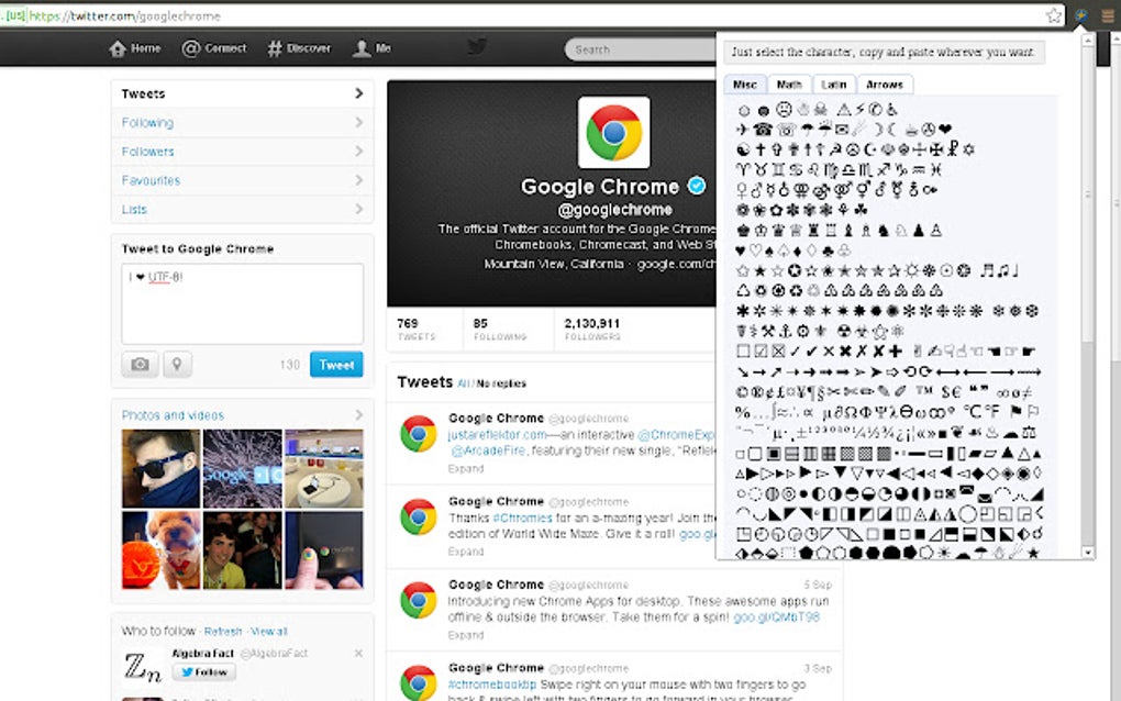 utf-8 and unicode characters for Google Chrome - Extension Download