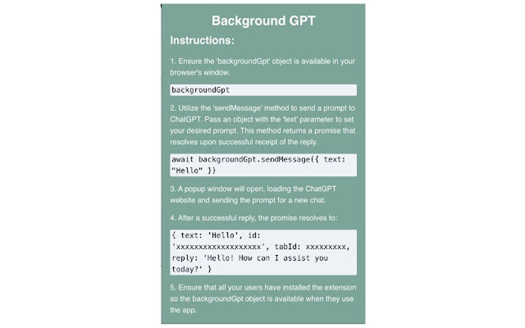 Background GPT - free ChatGPT API via browser Google Chrome 용 - 확장 프로그램 ... Background GPT - free ChatGPT API via browser Google Chrome 용 - 확장 프로그램 ...