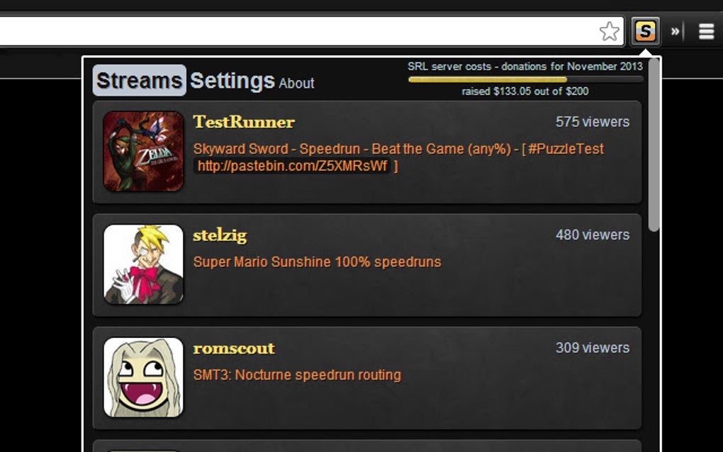 SpeedRunsLive Stream Viewer para Google Chrome - Extensión Descargar