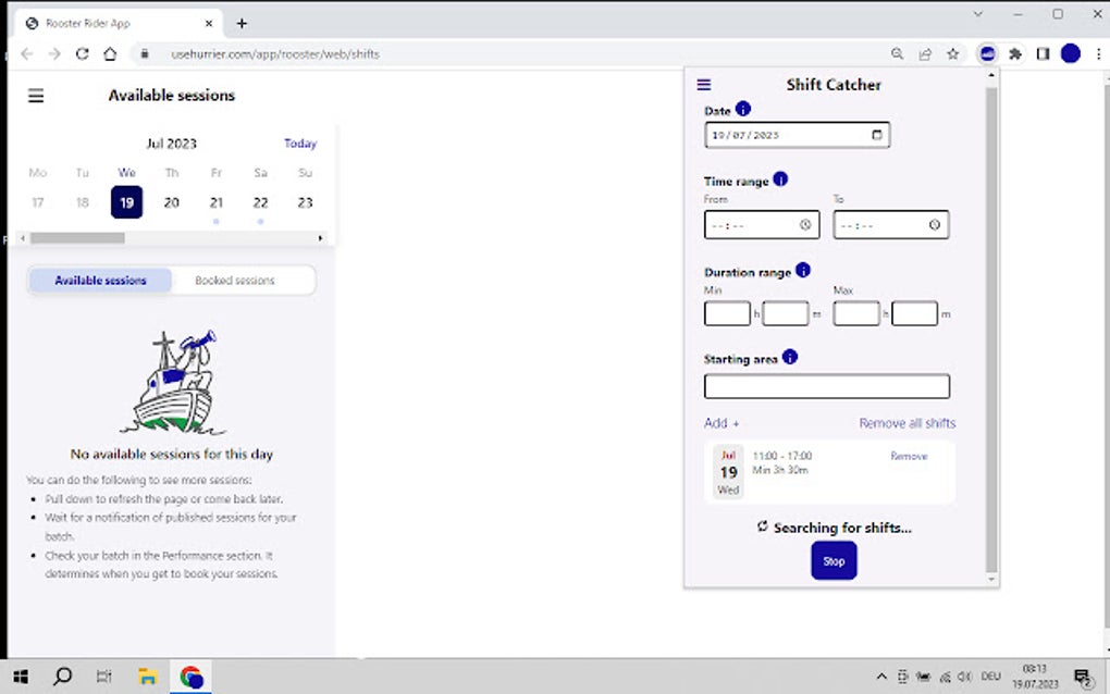 Shift catcher for the Rider app for Google Chrome - Extension Download