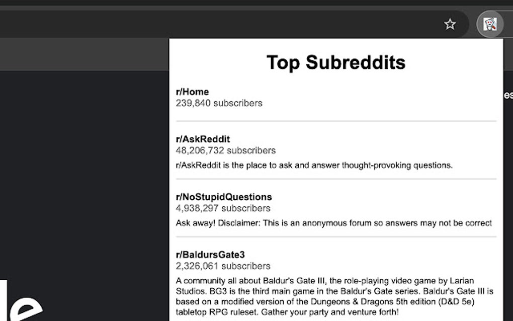 Reddit Top Subreddits for Google Chrome - Extension Download