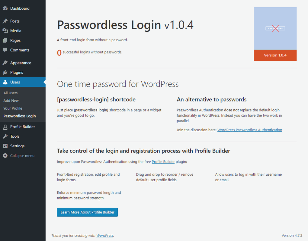 WordPress 용 Passwordless Login - 다운로드