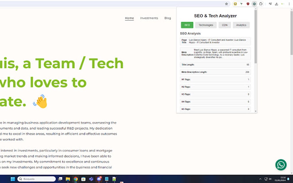 SEO & Tech Analyzer para Google Chrome - Extensión Descargar