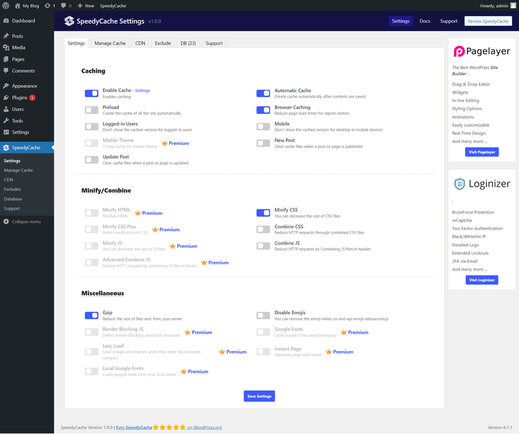 SpeedyCache 8211 Cache Optimization Performance for WordPress - Download