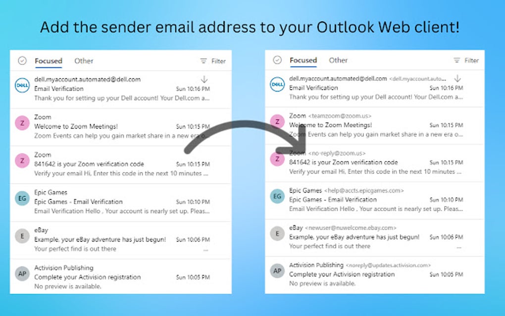 Add Sender Email Address to Outlook Google Chrome 용 - 확장 프로그램 다운로드