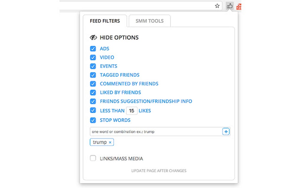 Фейсбук: hide ads, by stop-words, smm tools para Google Chrome - Extensión Descargar