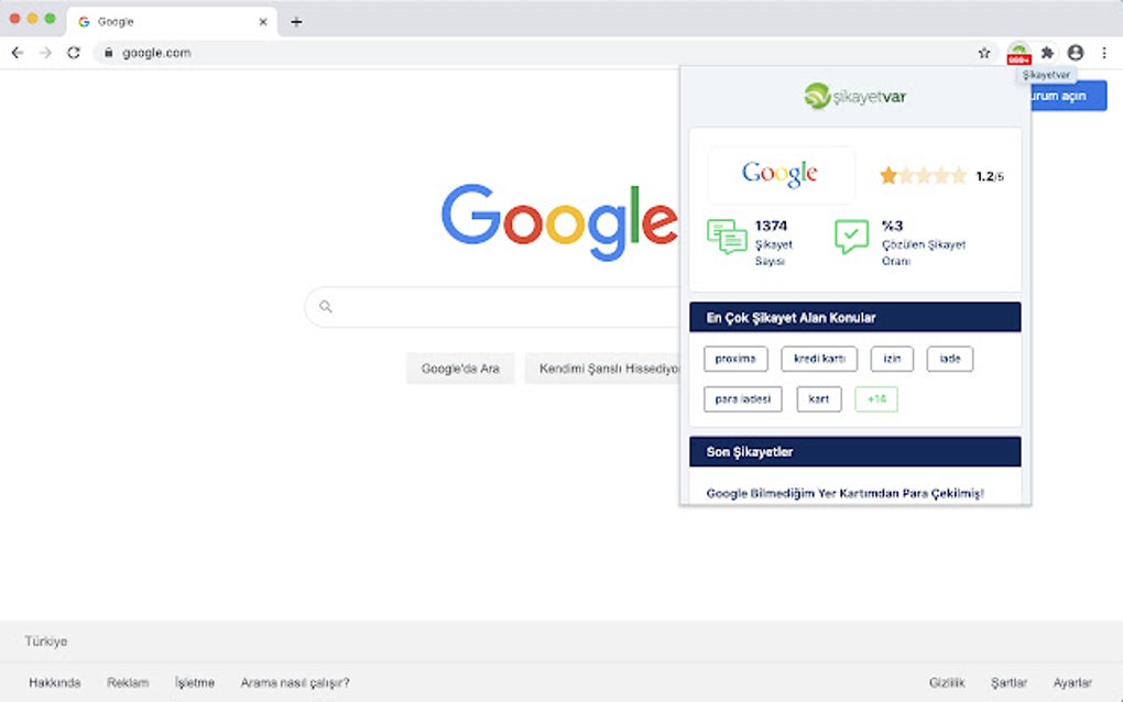 Şikayetvar Google Chrome için - Eklenti İndir