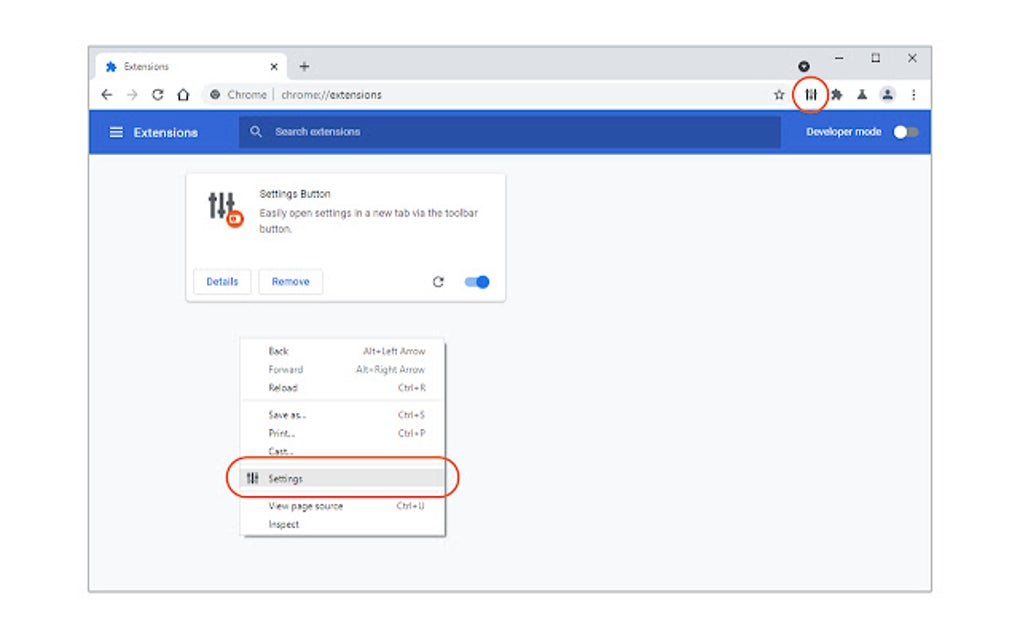 Settings Button for Google Chrome - Extension Download