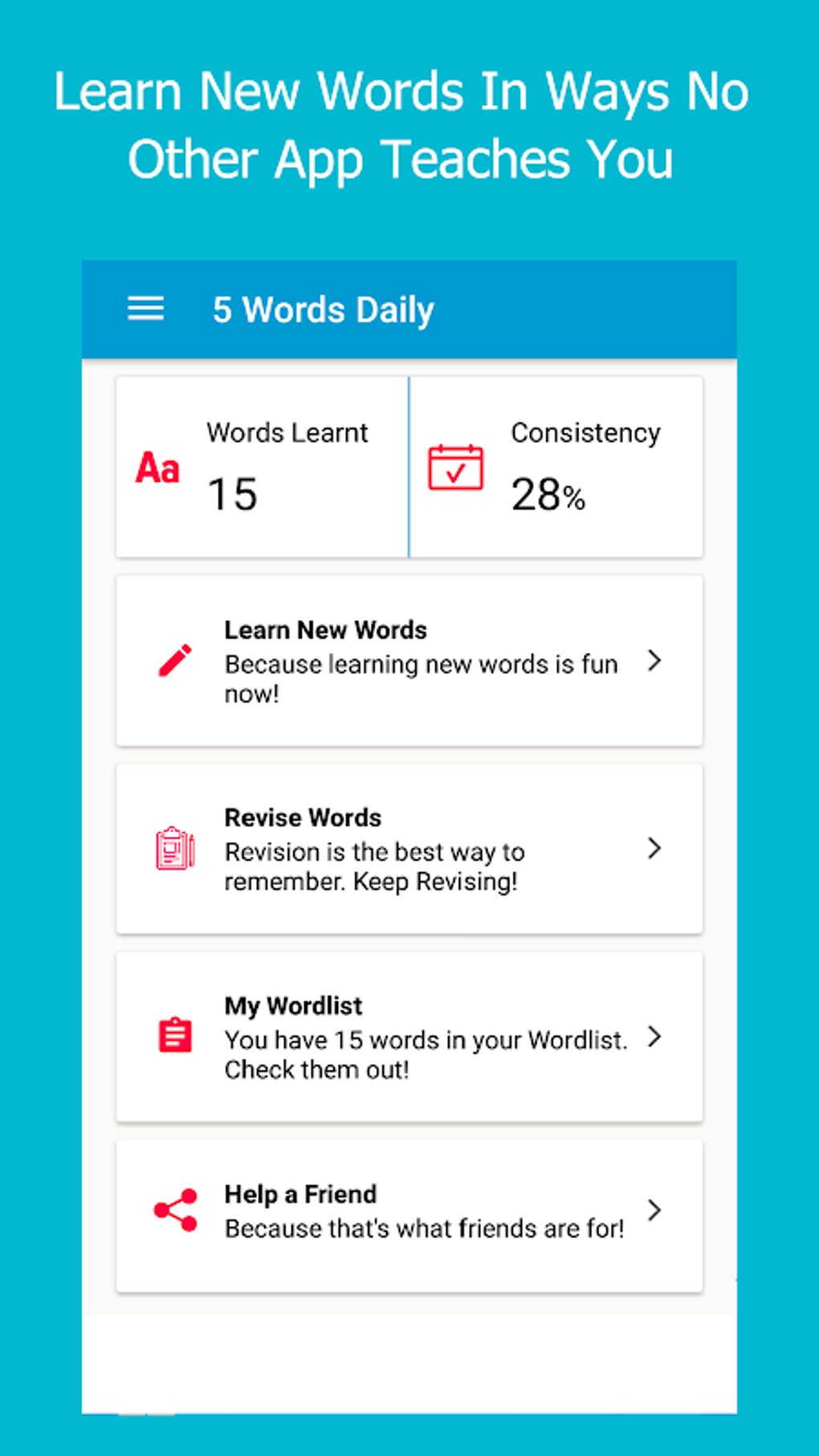 5 Words Daily Learn Improve English Vocabulary APK Para Android 
