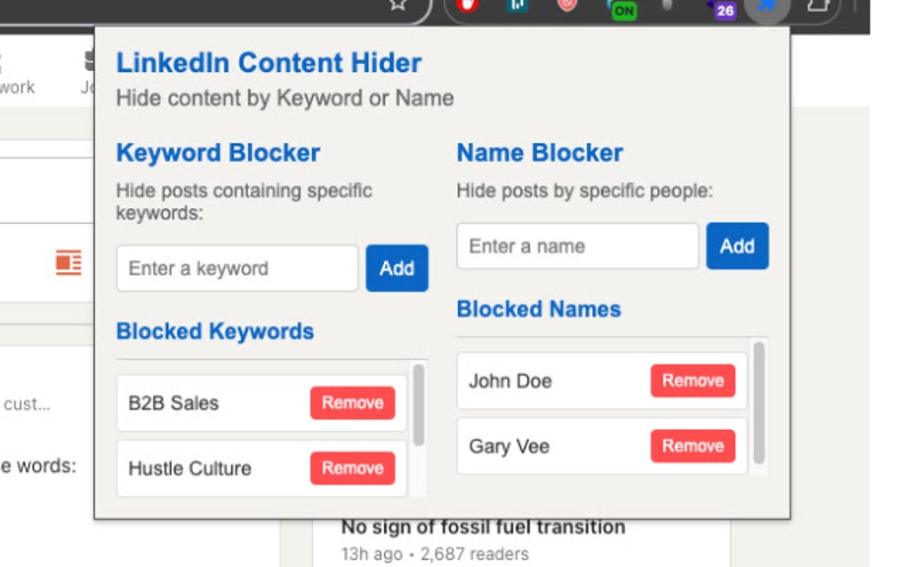 LinkedIn Content Hider para Google Chrome - Extensión Descargar