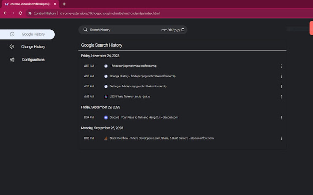 Control History para Google Chrome - Extensión Descargar