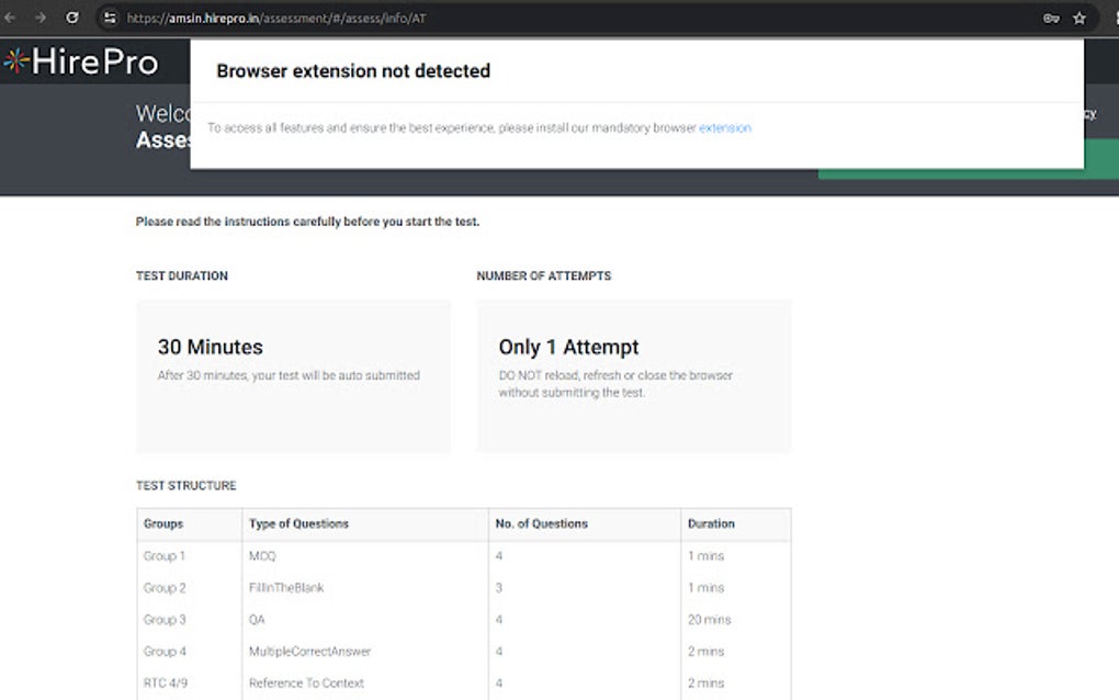 HirePro Assessment สำหรับ Google Chrome - ส่วนขยาย ดาวน์โหลด