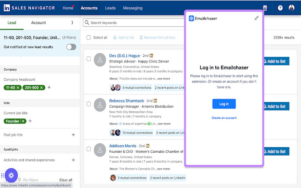 Emailchaser LinkedIn Email Finder pour Google Chrome - Extension Télécharger